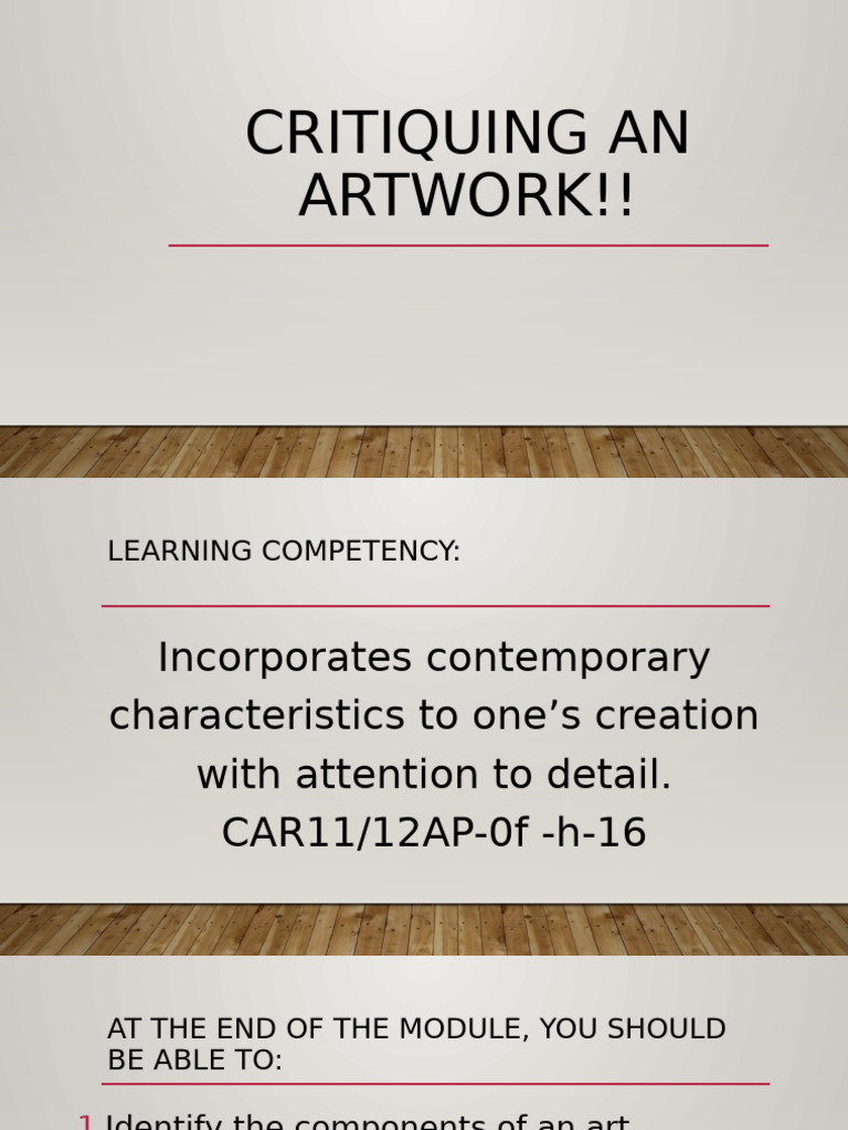 LESSON 3 Critiquing an Artwork. With Activity 2 | PDF | Composition ...