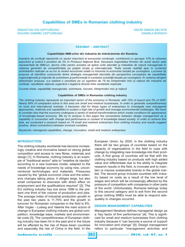 Romanian Clothing SMEs' Management Capabilities | PDF | Innovation ...