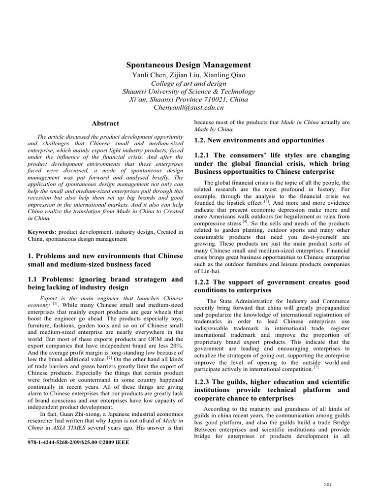 (P) CHEN 2009 - Spontaneous Design Management | PDF | China | World ...