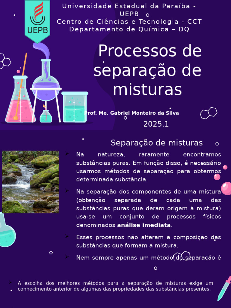 Métodos de Separação de Misturas | PDF | Química | Ciências Físicas