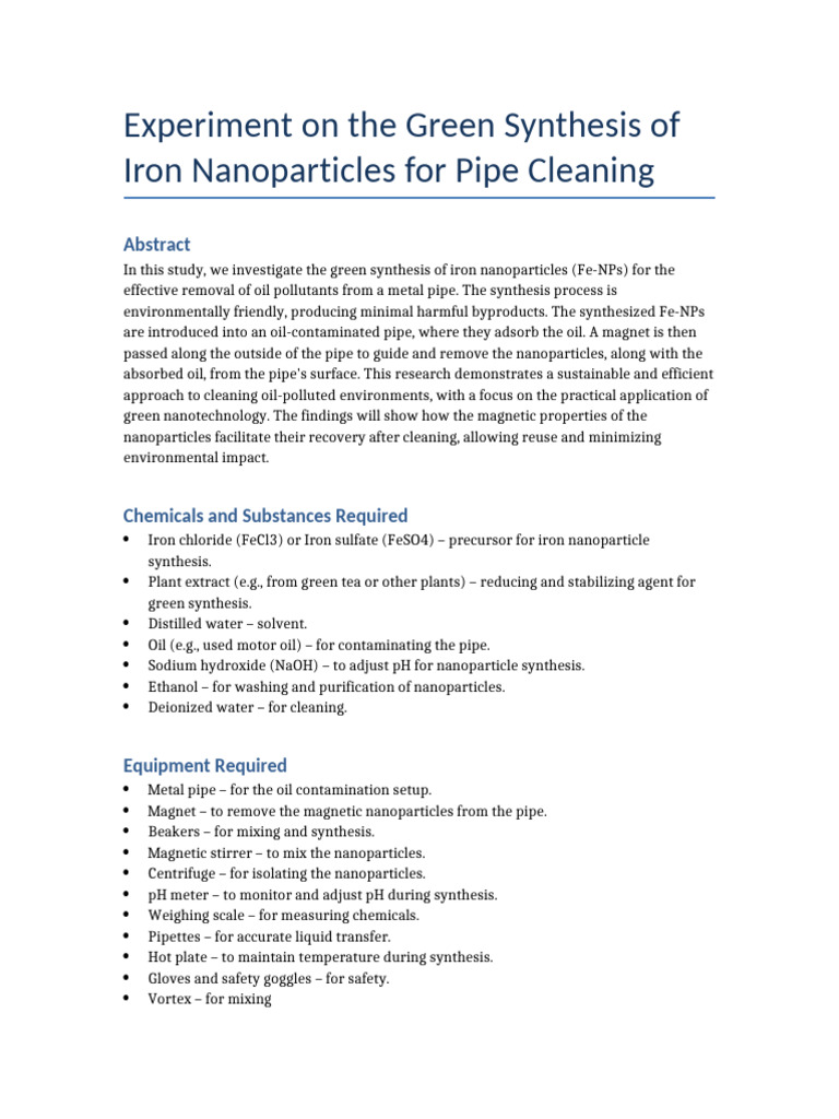Green Synthesis Iron Nanoparticles Experiment | PDF | Nanoparticle | Iron Green Synthesis Iron Nanoparticles Experiment | PDF | Nanoparticle | Iron