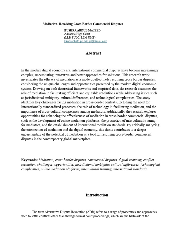 Mediation - Resolving Cross Border Disputes | PDF | Mediation ...