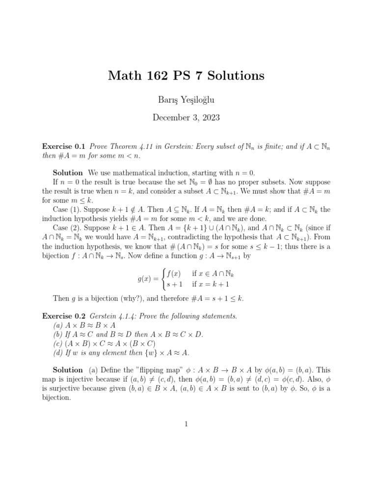8GUesH-Math 111 PS 7 Solutions | PDF | Mathematical Objects | Mathematical Analysis