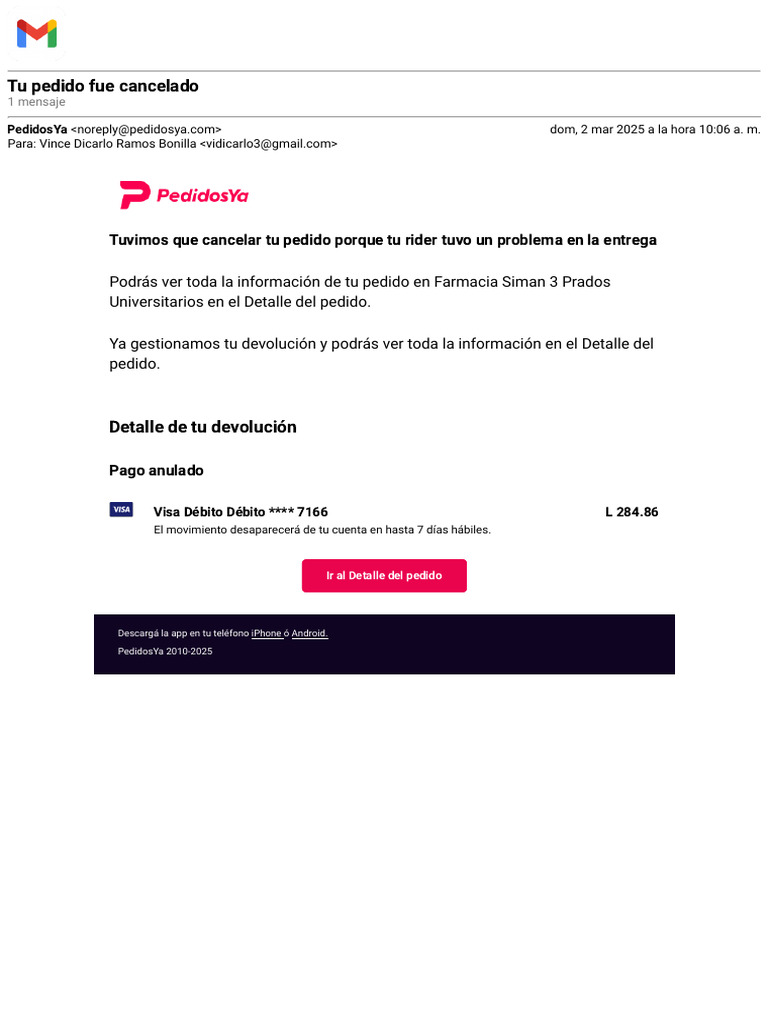 Gmail - Tu Pedido Fue Cancelado | PDF