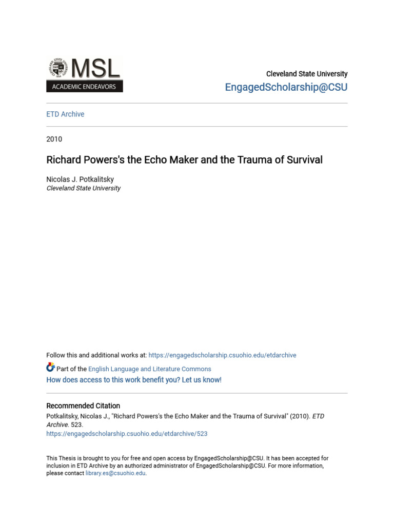 Richard Powerss The Echo Maker and The Trauma of Survival | PDF | Sigmund Freud | Psychological ...