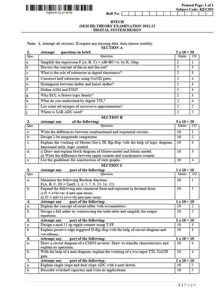 2021 Digital System Design Kec302 Pdf Digital Electronics 2958