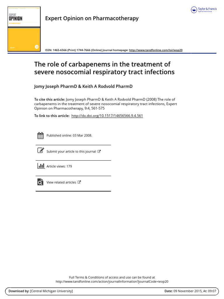 The Role of Carbapenems in The Treatment of Severe Nosocomial ...