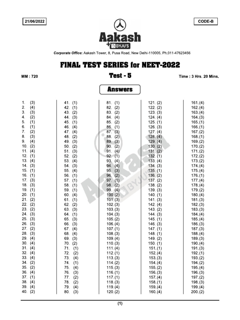 FTS - 05 Ans Key (@defeat - Exam) | PDF