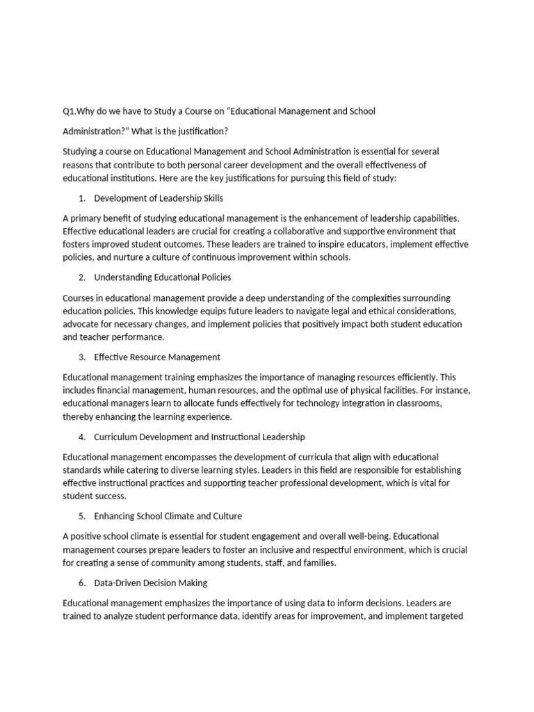 Importance of Educational Management Courses | PDF | Curriculum ...
