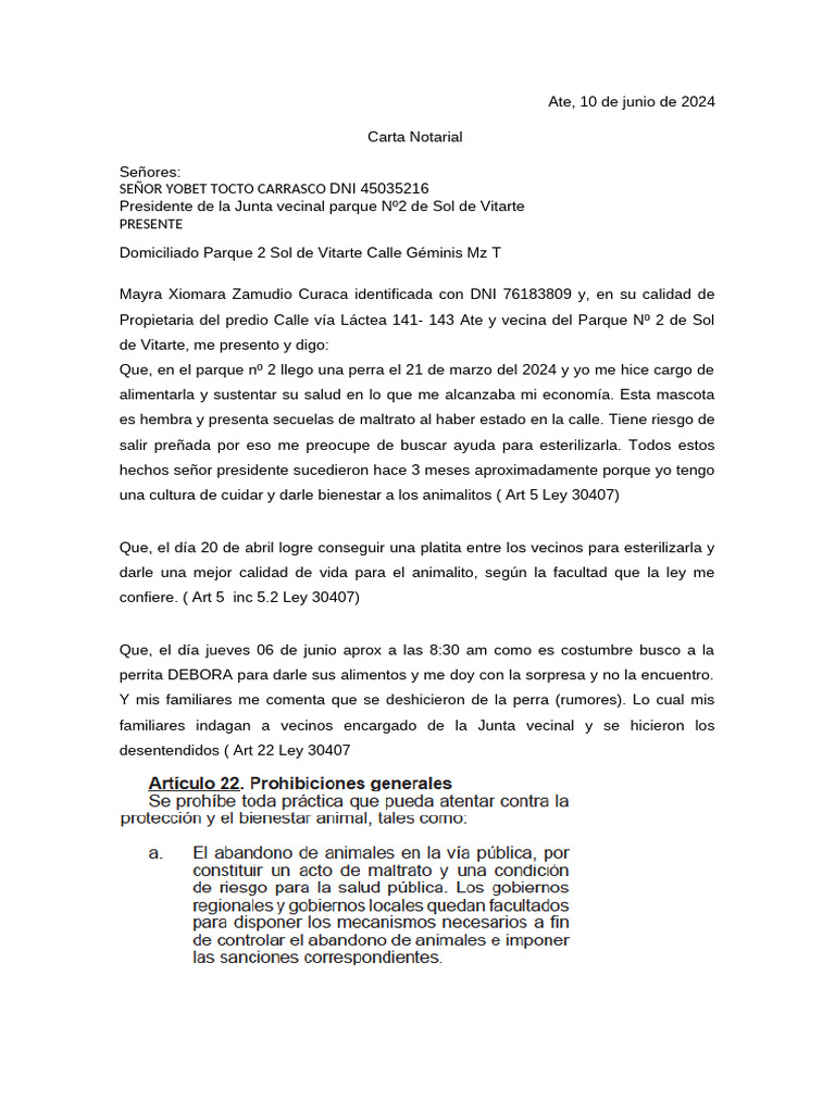 Carta Abierta Al Presidente de La Junta Vecinal Parque #2 | PDF
