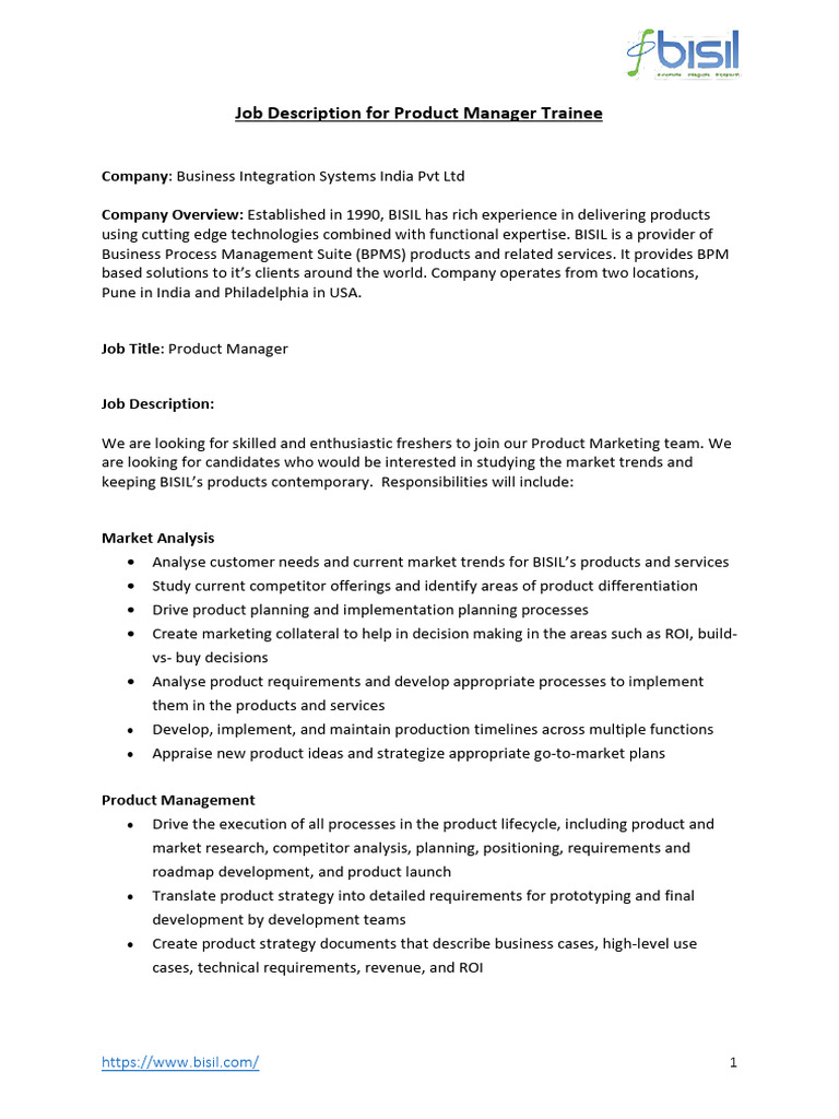 JD For Product Manager Trainee | PDF | Marketing | Business Process Management