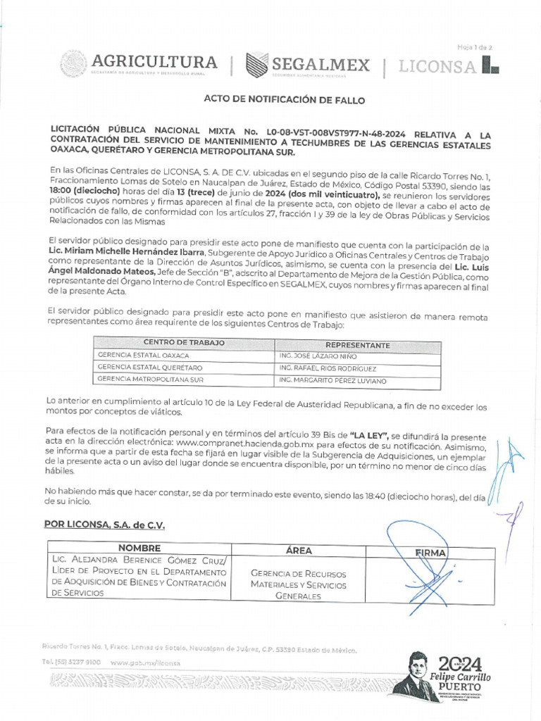 Fallo de Licitación para Mantenimiento | PDF