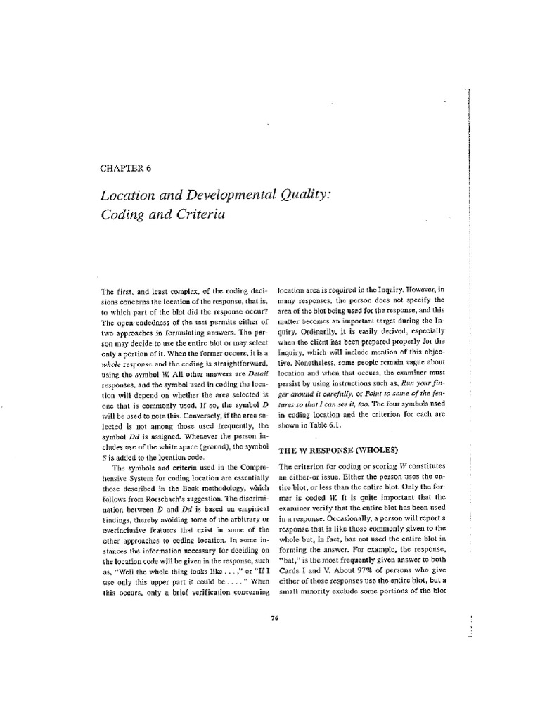 Rorschach Coding: Location Criteria | PDF