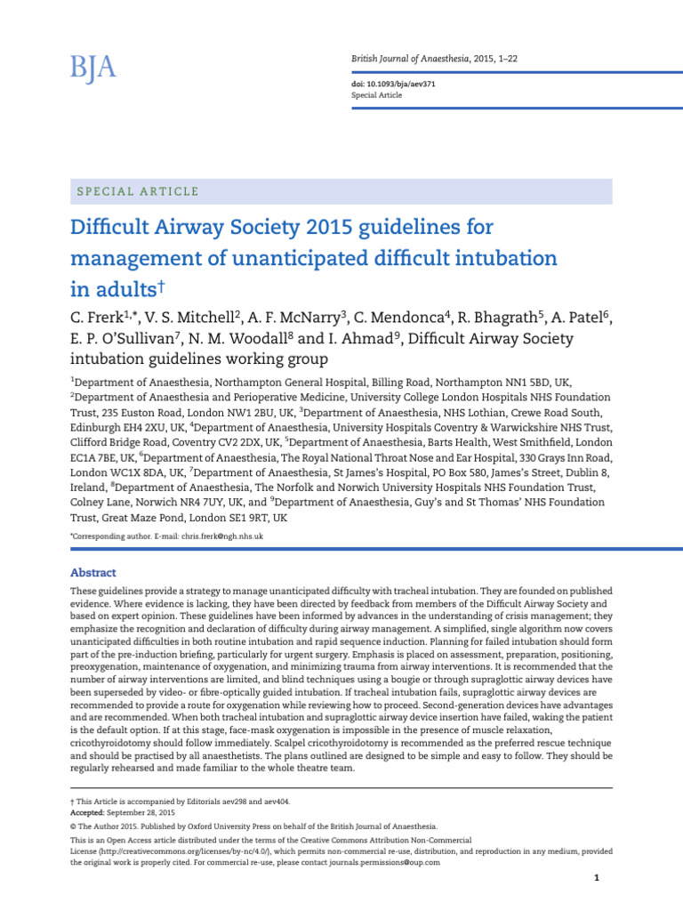 Difficult Airway Society 2015 | PDF | Apnea | Emergency Medical Services