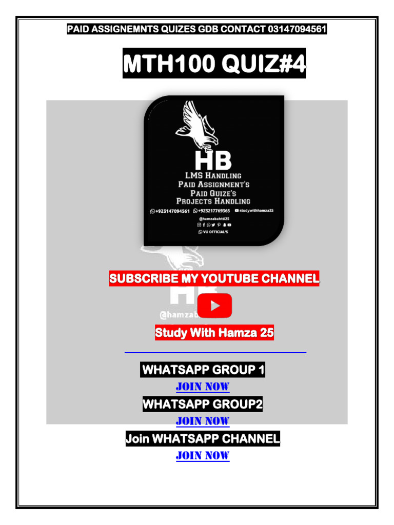 MTH100 Quiz Questions and Solutions | PDF