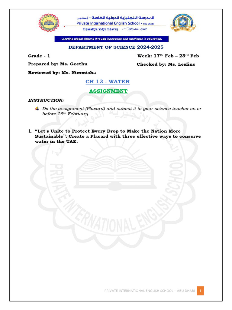 Grade 1 Water Conservation Task | PDF