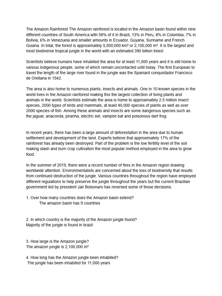 Copy of Amazon Rainforest Reading | PDF | Amazon Rainforest | Natural ...