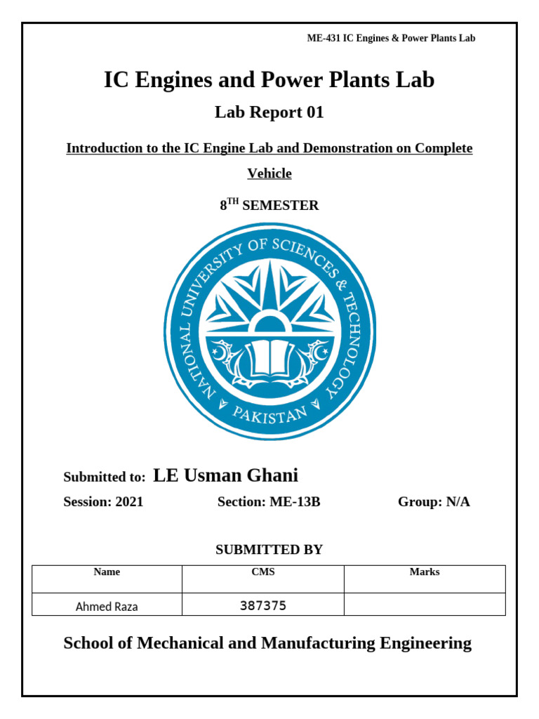 Lab - Report - 1 - PP - Ahmed Raza | PDF | Internal Combustion Engine ...