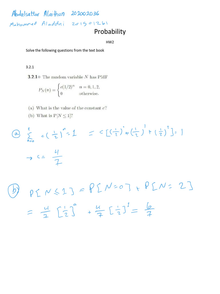 Probability Homework Solutions | PDF