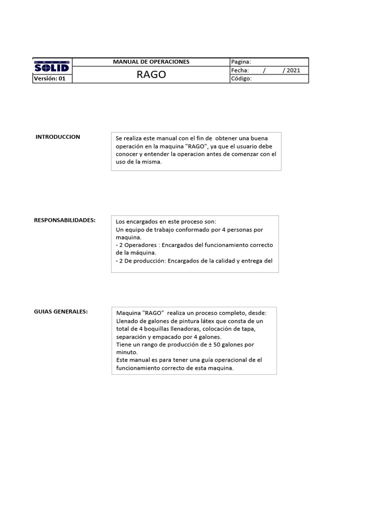 MANUAL Operaciones RAGO | PDF | Bomba