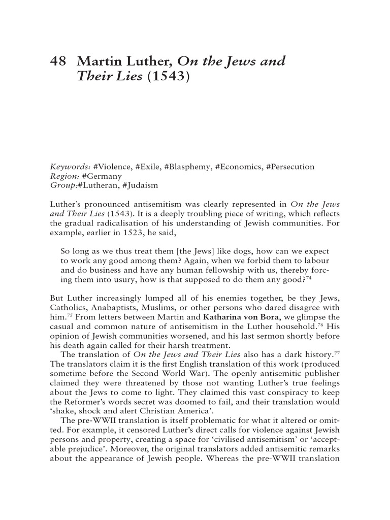 Martin Luther On The Jews and Their Lies 1543 | PDF | Martin Luther | Antisemitism