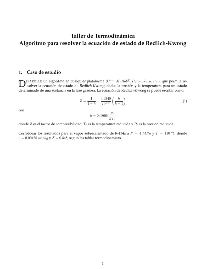 Taller Algortmo Redlich Kwong | PDF