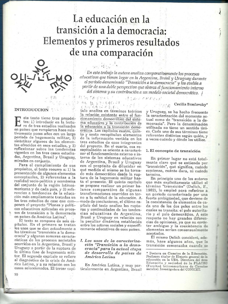Braslavsky Educacion en La Transicion Democratica | PDF