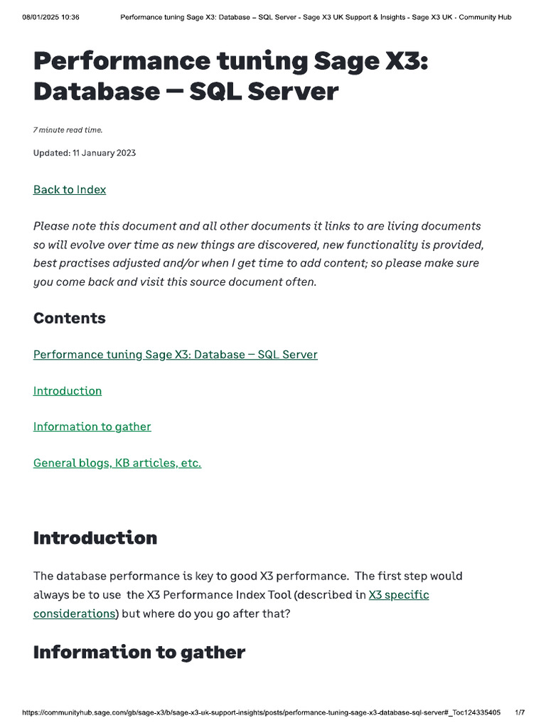 Performance Tuning Sage X3 Database - SQL Server | PDF