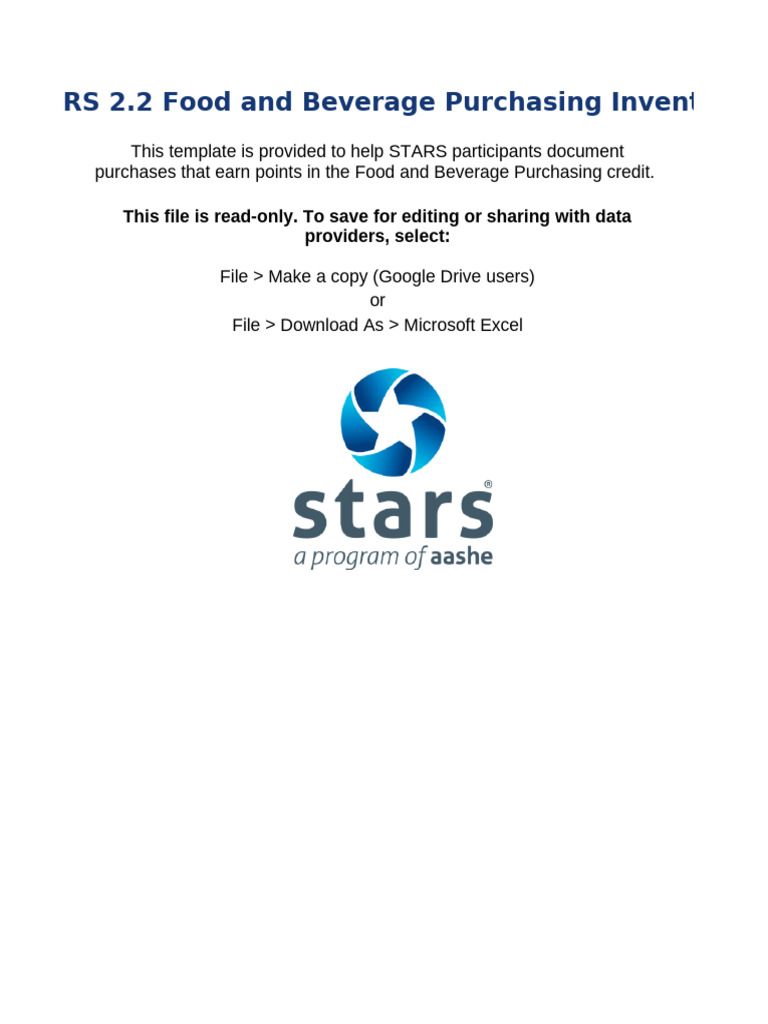 STARS 2.2 Food & Beverage Inventory Template | PDF | Fair Trade | Hors ...