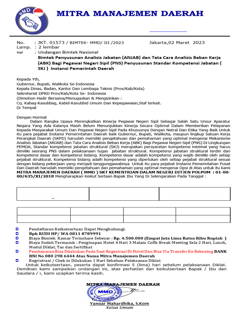 Bimtek Penyusunan Anjab - MMD 2023 | PDF