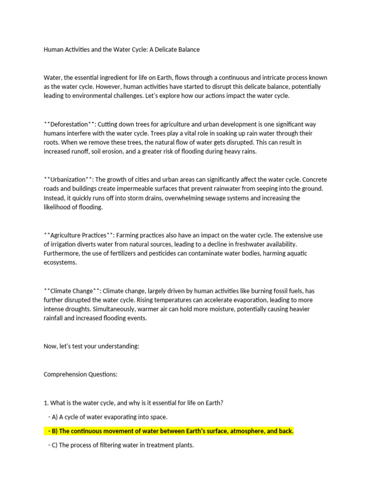 Cassidy Human Activities Disrupting Water Cycle | PDF | Water Cycle ...