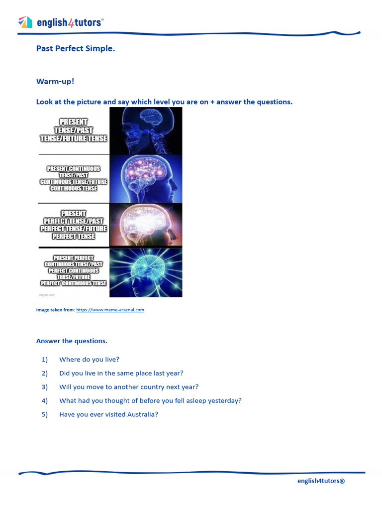 Past Perfect Simple Teachers Version 2 | PDF | English Grammar ...