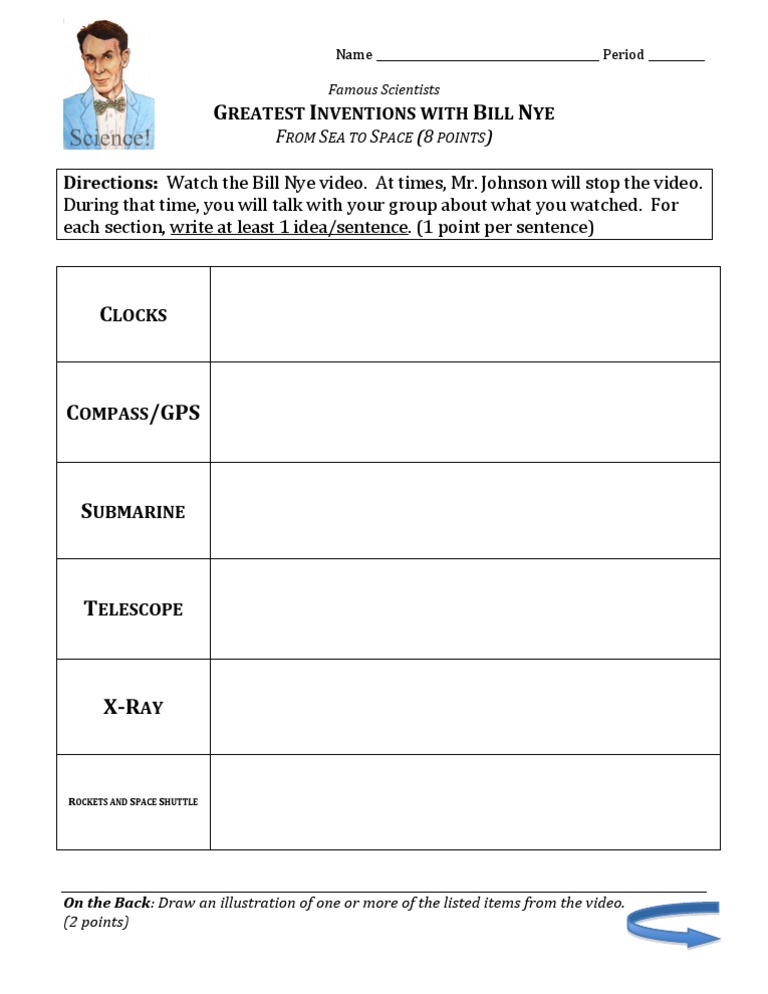 Bill Nye's Greatest Inventions Worksheet | PDF