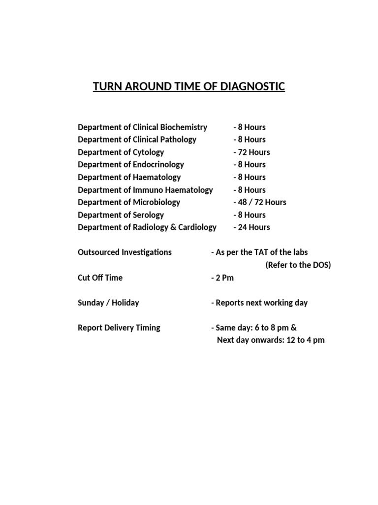 Diagnostic Report Turnaround Times | PDF