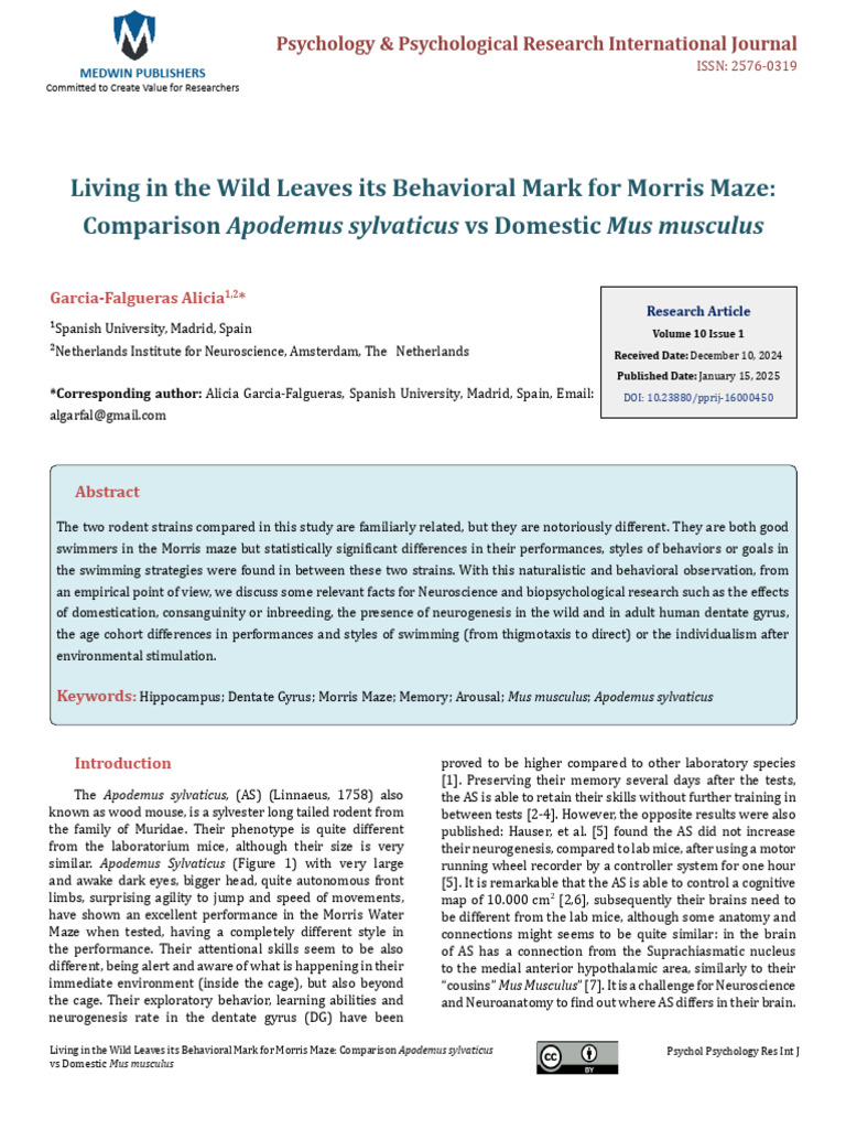 Living in The Wild Leaves Its Behavioral Mark For Morris Maze ...