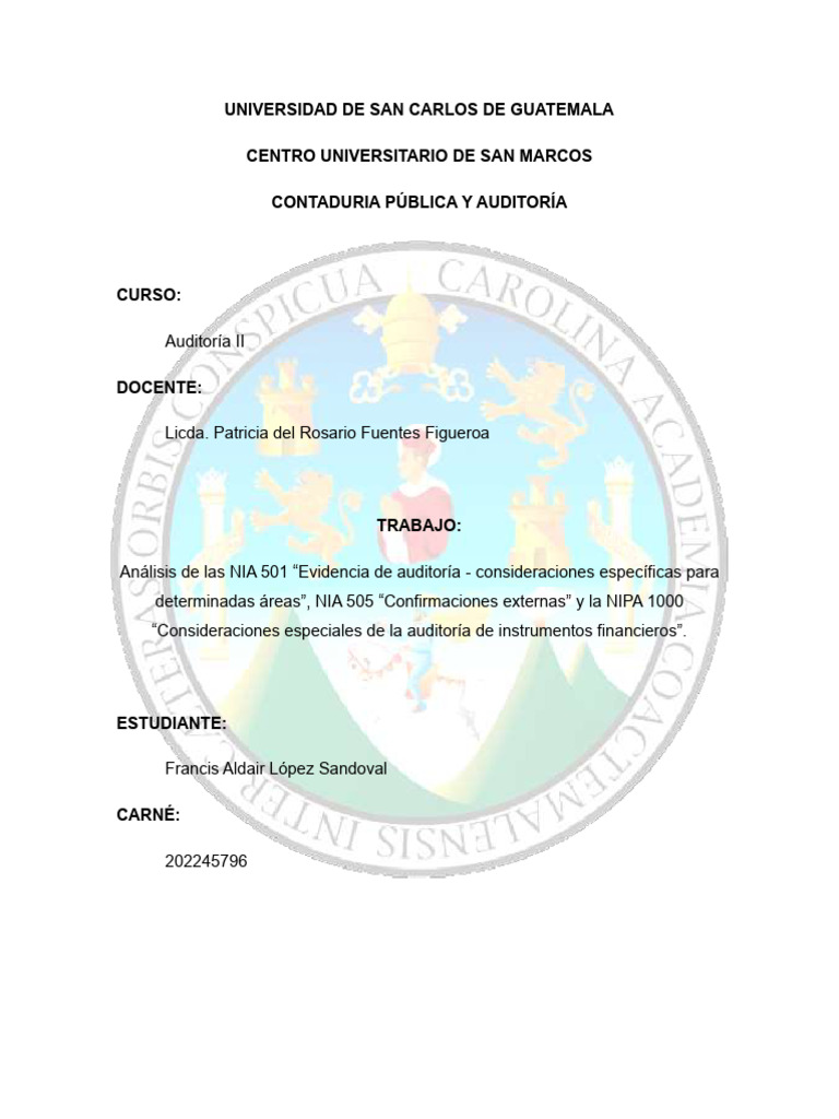 Analisis NIA S 501, 505 y NIPA 1000 | PDF | Auditoría | Economias