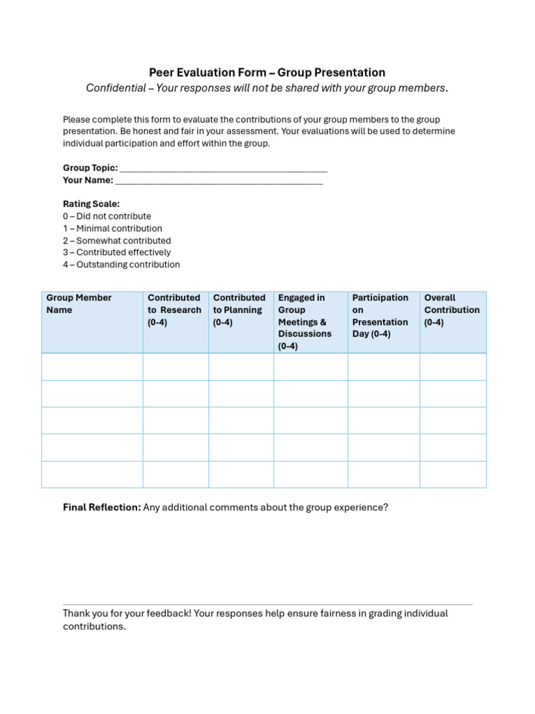 Peer Evaluation Form | PDF