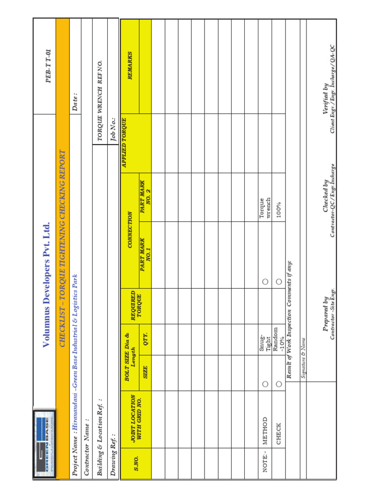 7.PEB Torque checklist | PDF