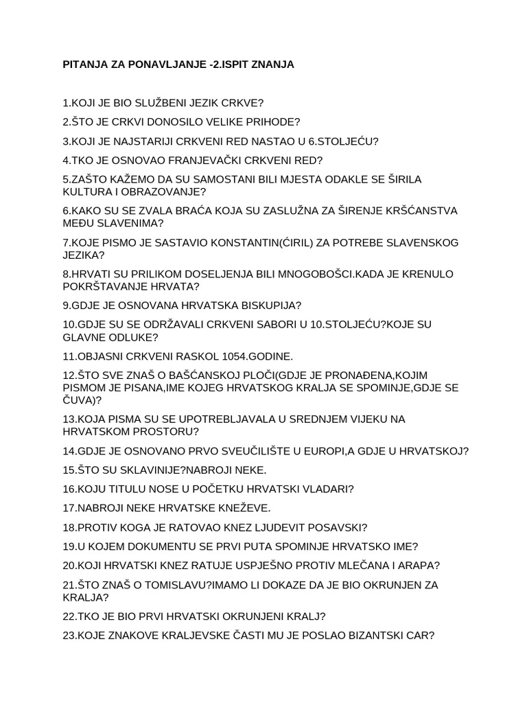 Povijest 6.r.-Pitanja Za Ponavljanje | PDF