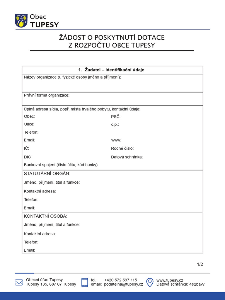 Zadost o Dotaci Tupesy Formular | PDF