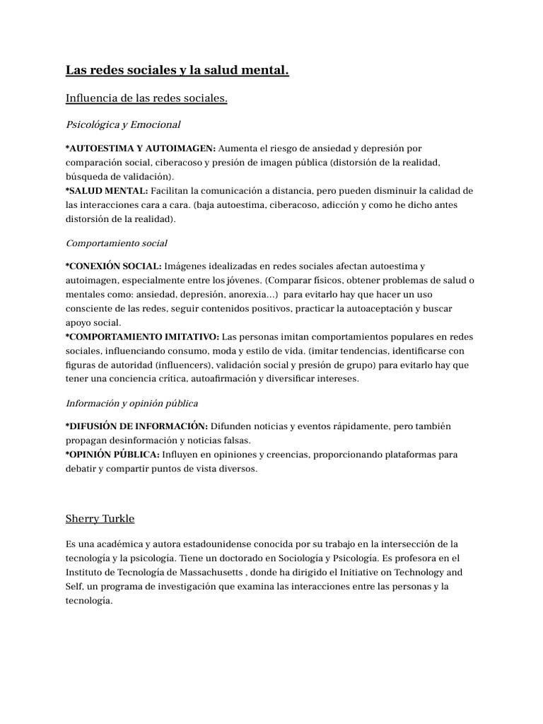 Redes Sociales y Salud Mental: Impacto y Riesgos | PDF | Autoestima ...