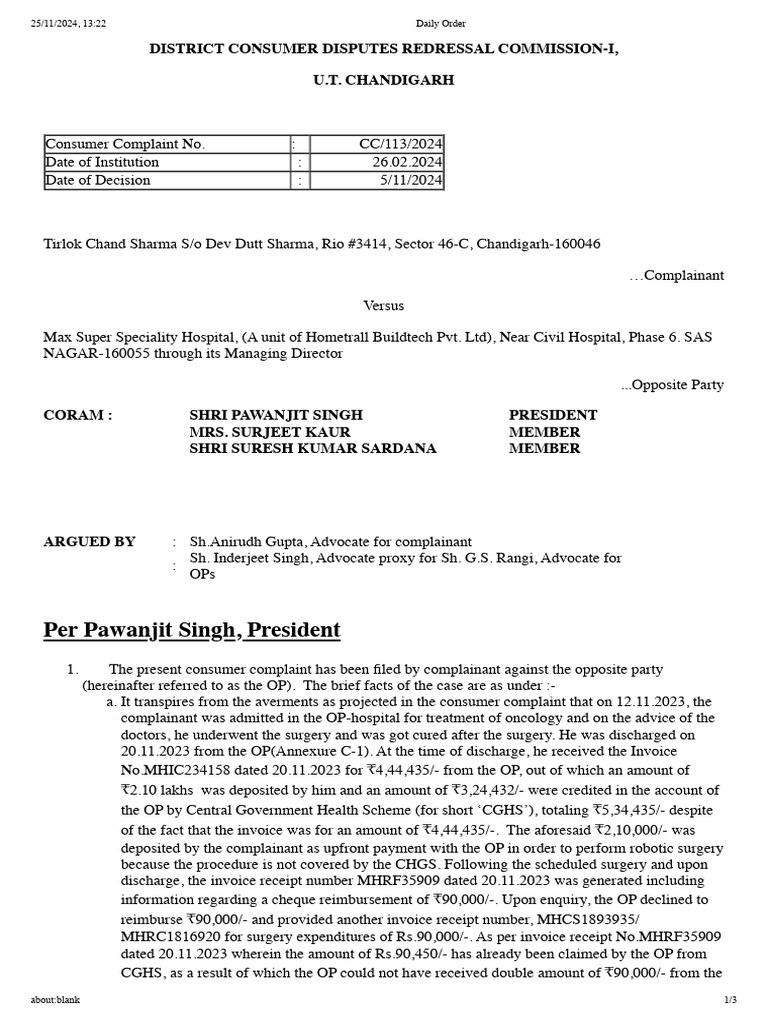 Chandigarh DCDRC I 262470 | PDF | Receipt