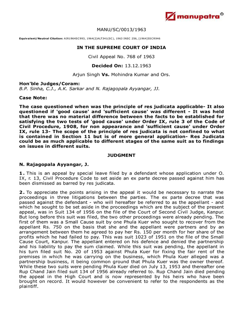 Arjun Singh Vs Mohindra Kumar and Ors 13121963 SCs630013COM197267 | PDF ...