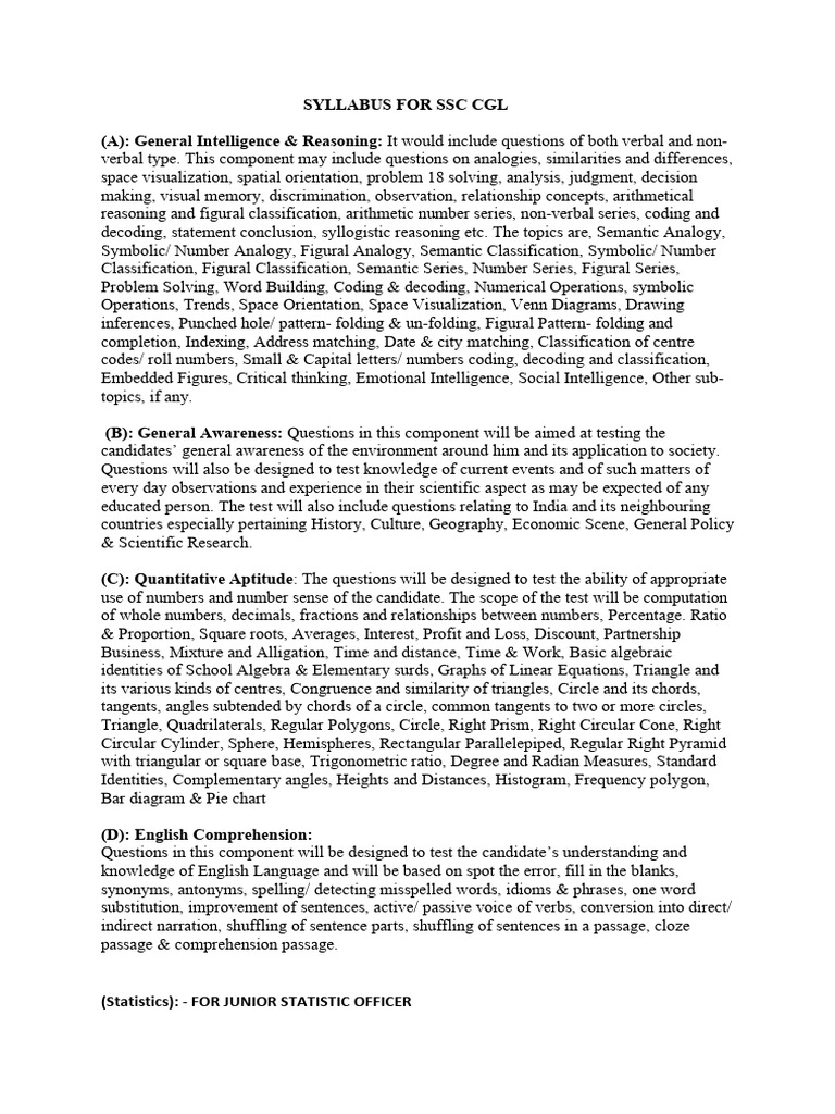 Complete Syllabus For SSC CGL | PDF | Cost Of Living | Sampling ...