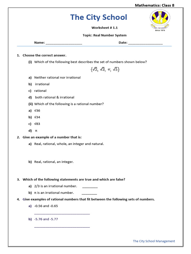 Class 8 All Worksheets 1st Term 2024-25-2 | PDF | Numbers | Rational Number