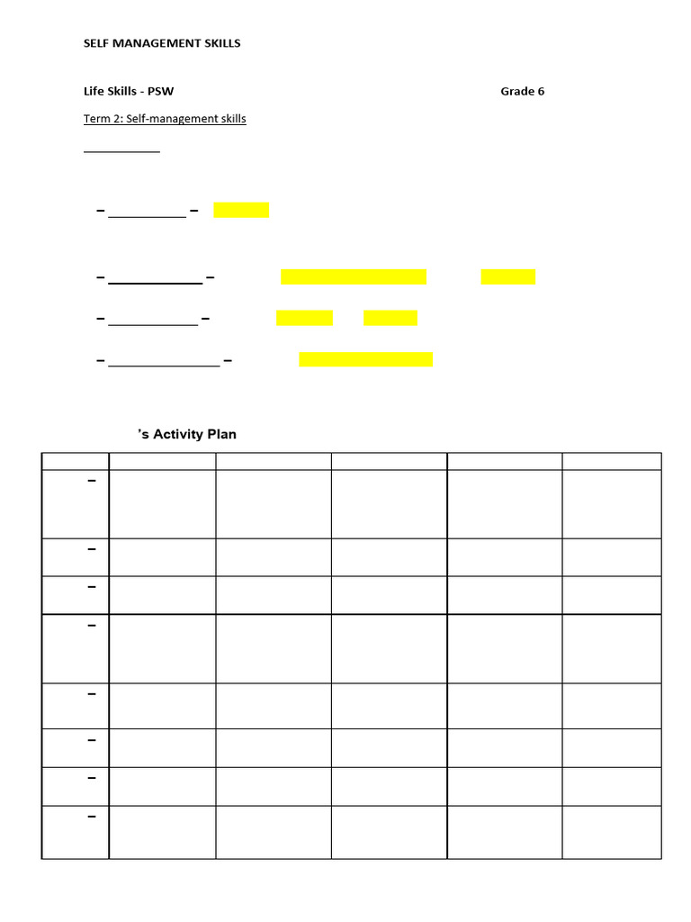 Grade 6 Self-Management Skills Guide | PDF