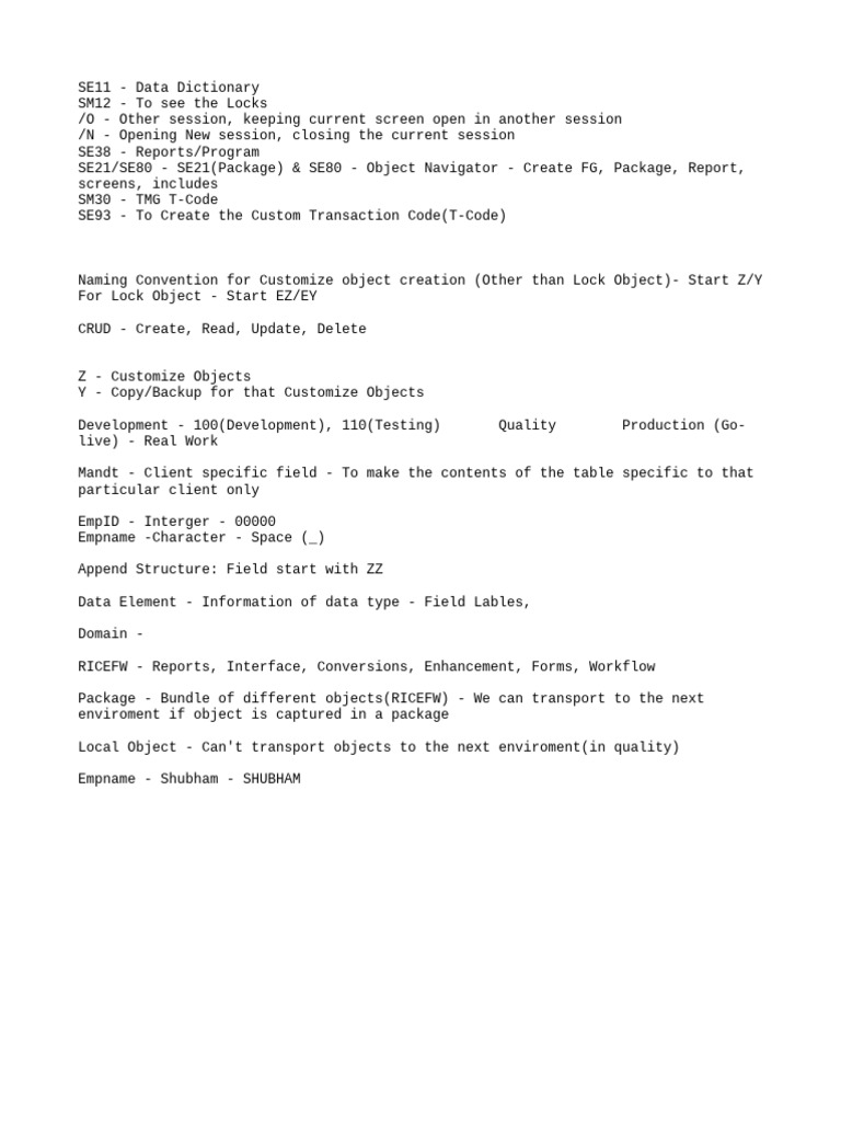SE11 - Data Dictionary Notes | PDF