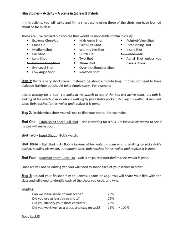 Week 5 Activity - A Scene in Three Shots | PDF