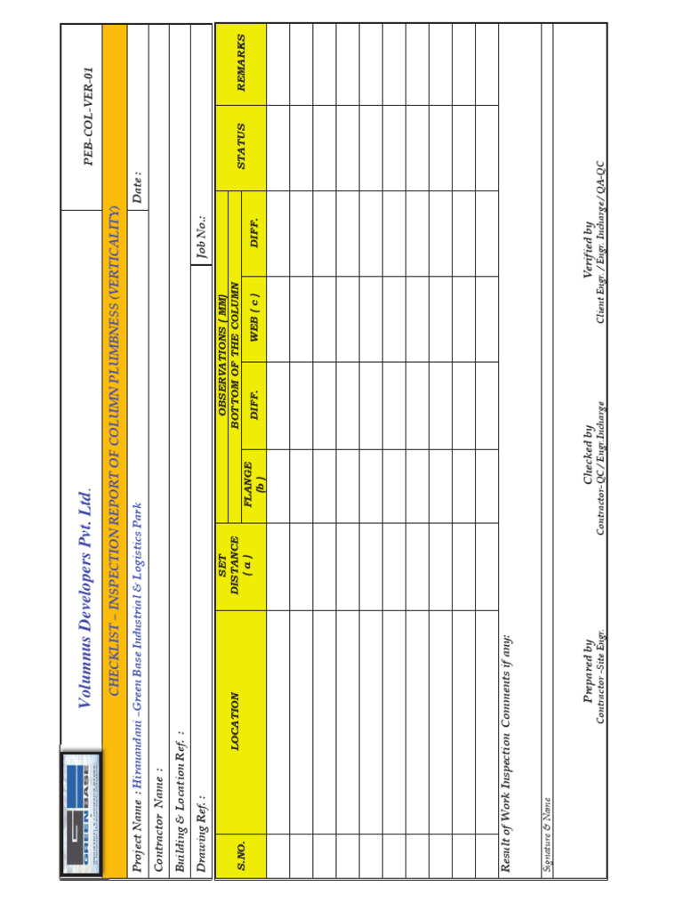 Column Plumbness in PEB 4 Design | PDF