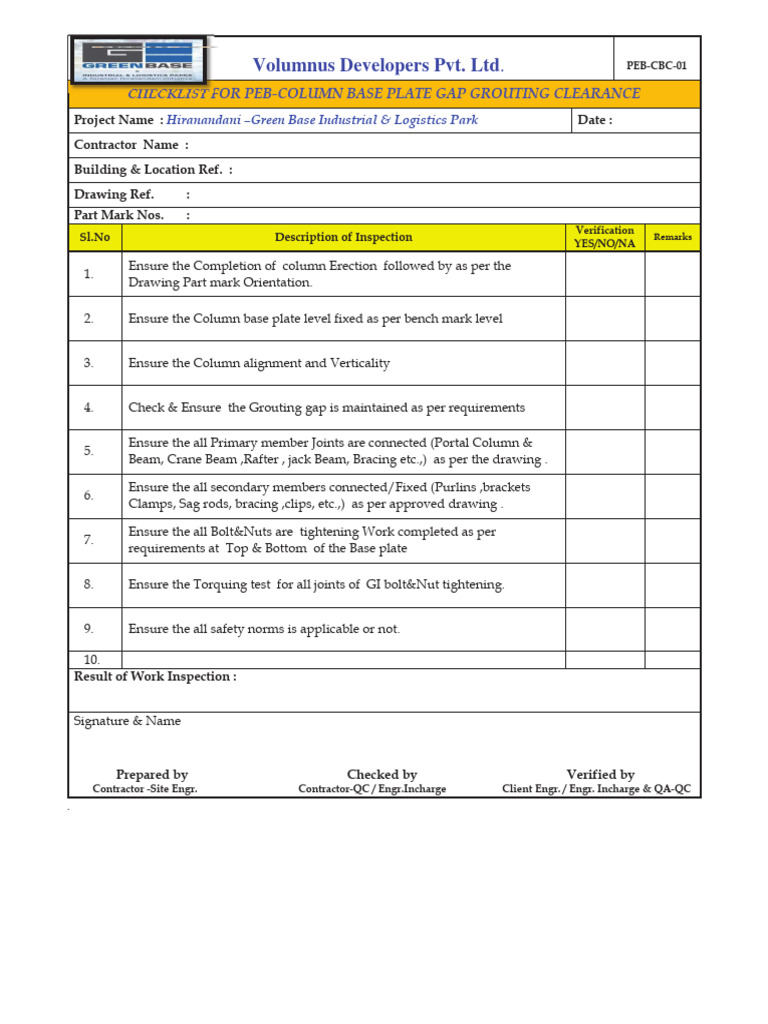 5.PEB - Column Base Plate Checklist | PDF